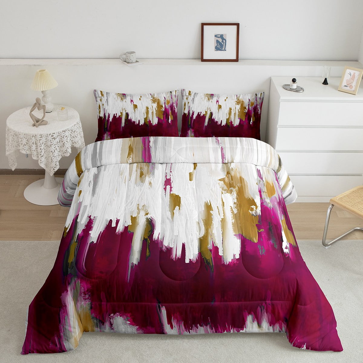 Abstract Graffiti Comforter Full Hot Pink Bedding Set Women, Oil ...