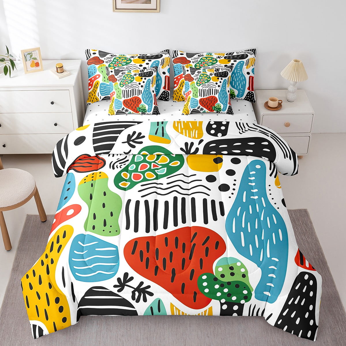 Abstract Graffiti Comforter Set,7 Pieces Hippie Doodle Style Ombre Twin ...