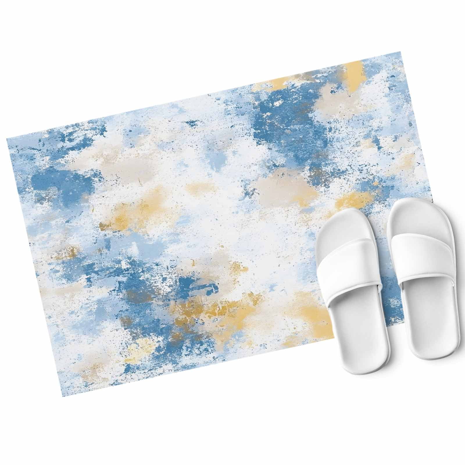 Abstract Graffiti Door Mat White Yellow Blue Oil Painting Style Non ...