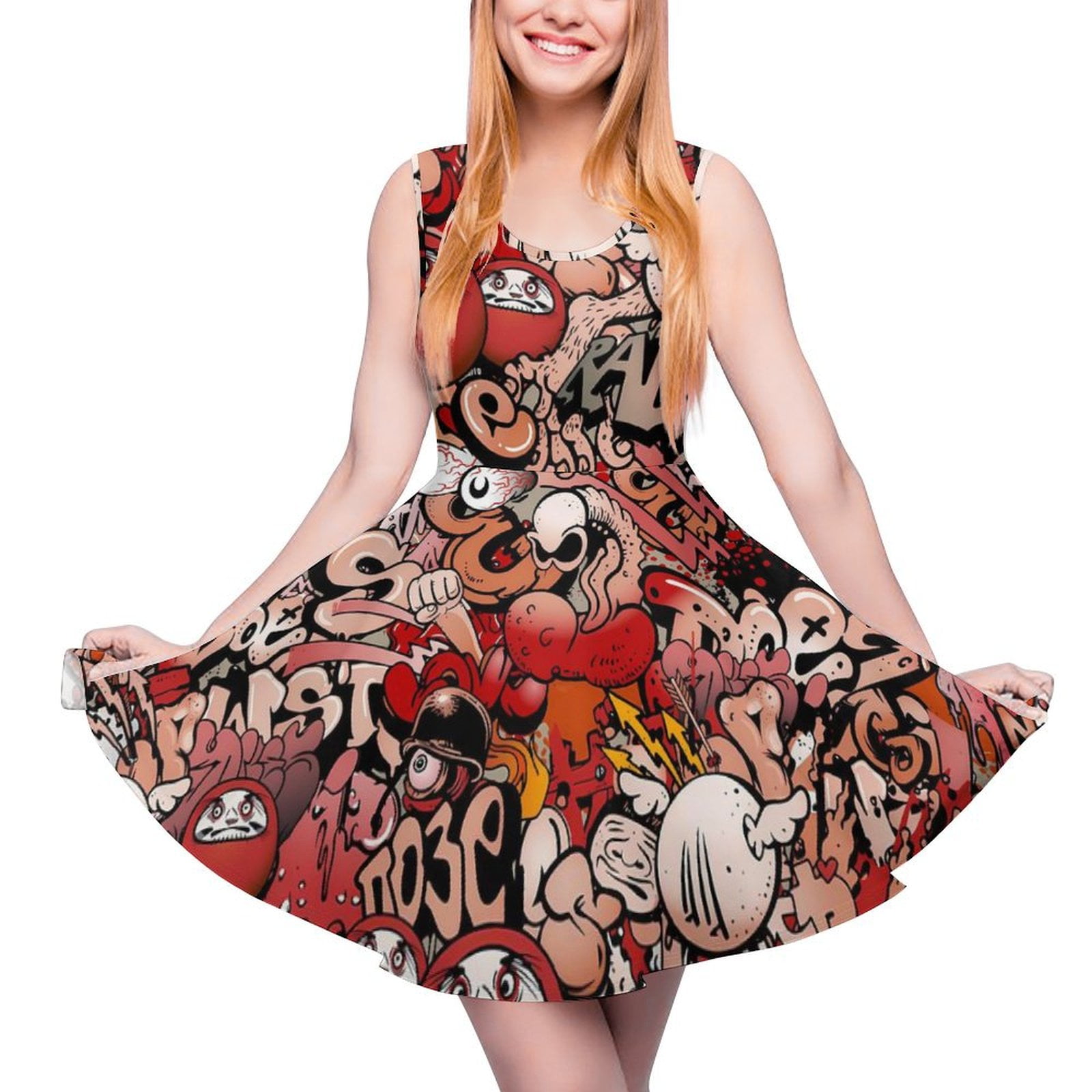 Abstract Graffiti Dress Black And White Pretty Dresses High Waist ...