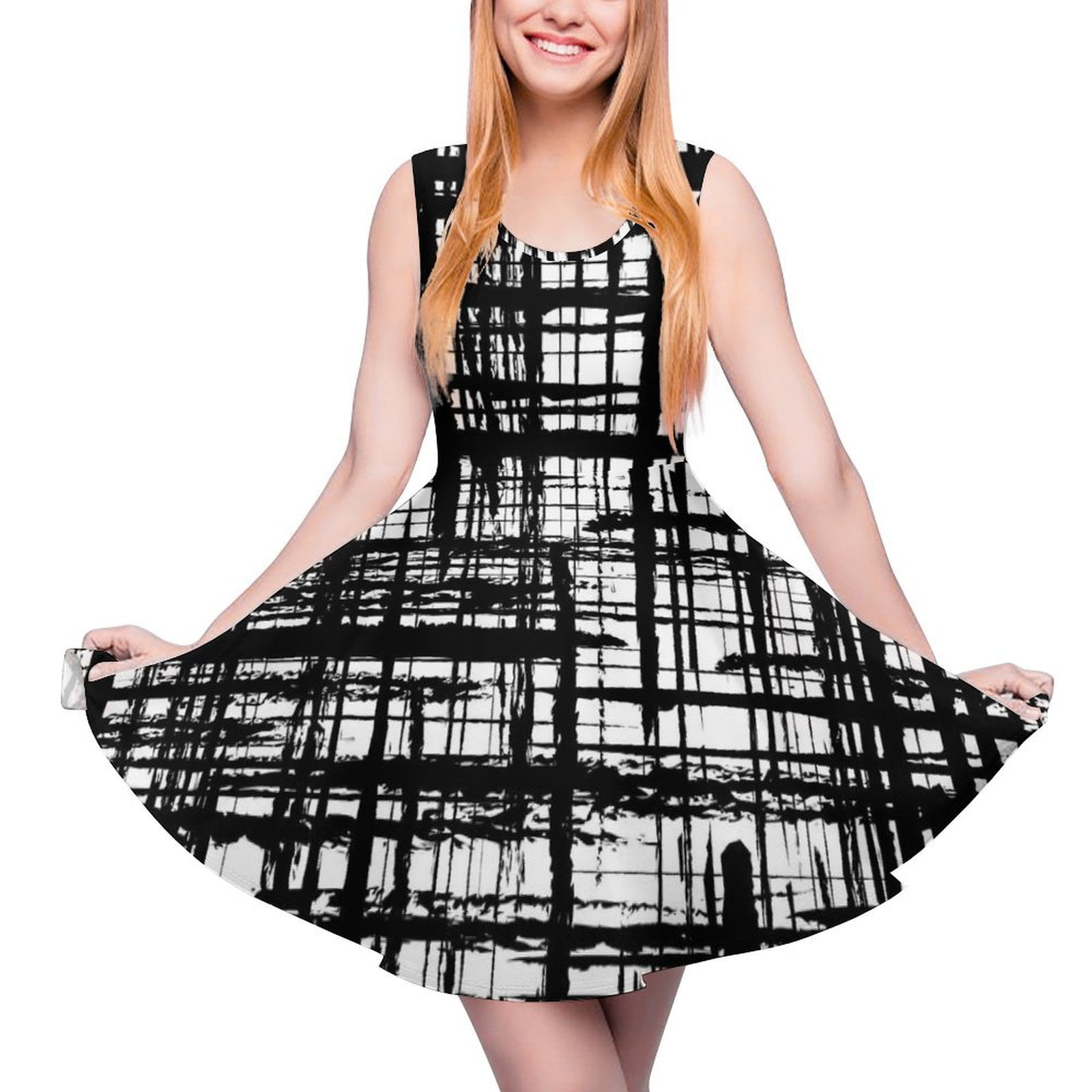 Abstract Graffiti Dress Black And White Pretty Dresses High Waist ...