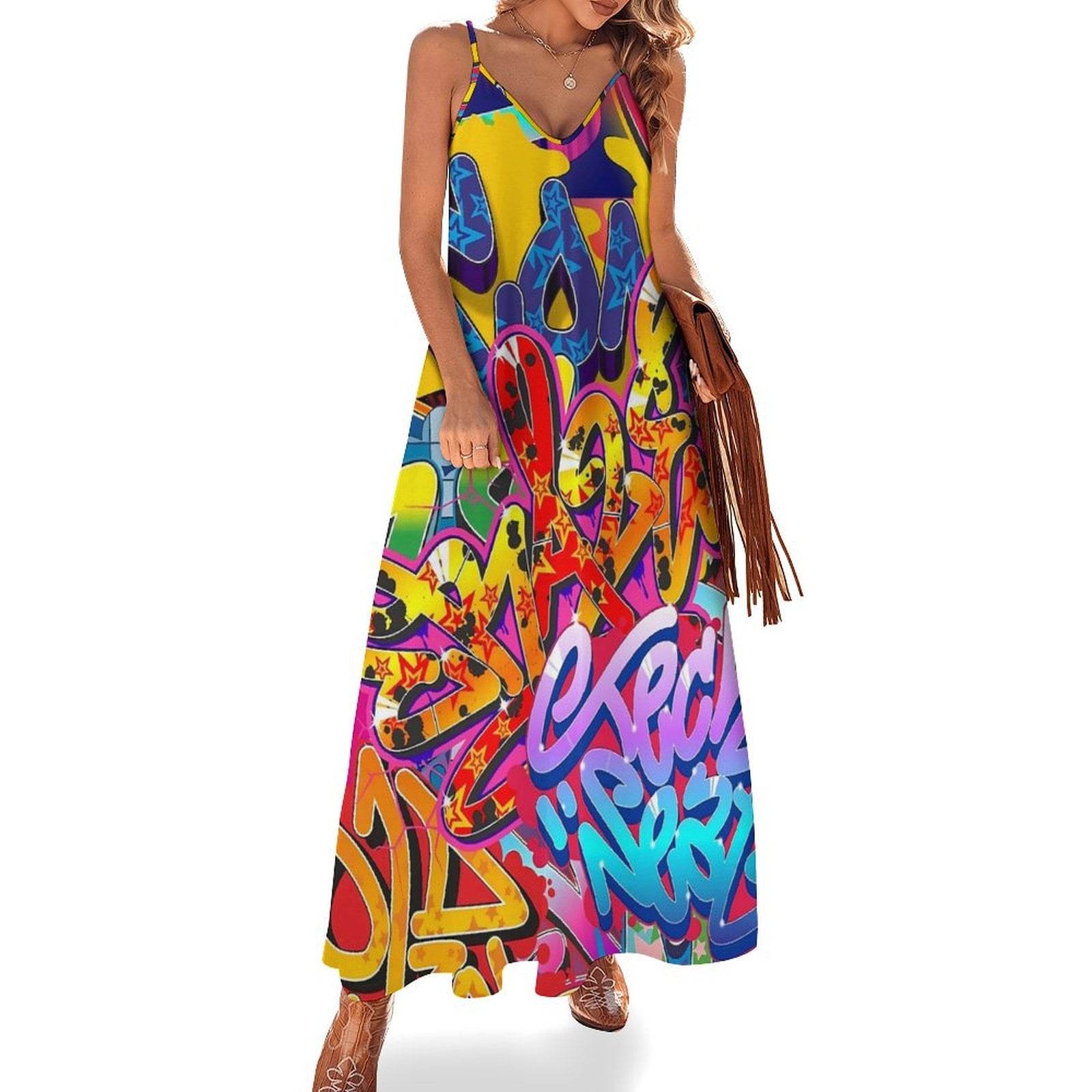Abstract Graffiti Dress Black and White Street Wear Casual Long Dresses ...