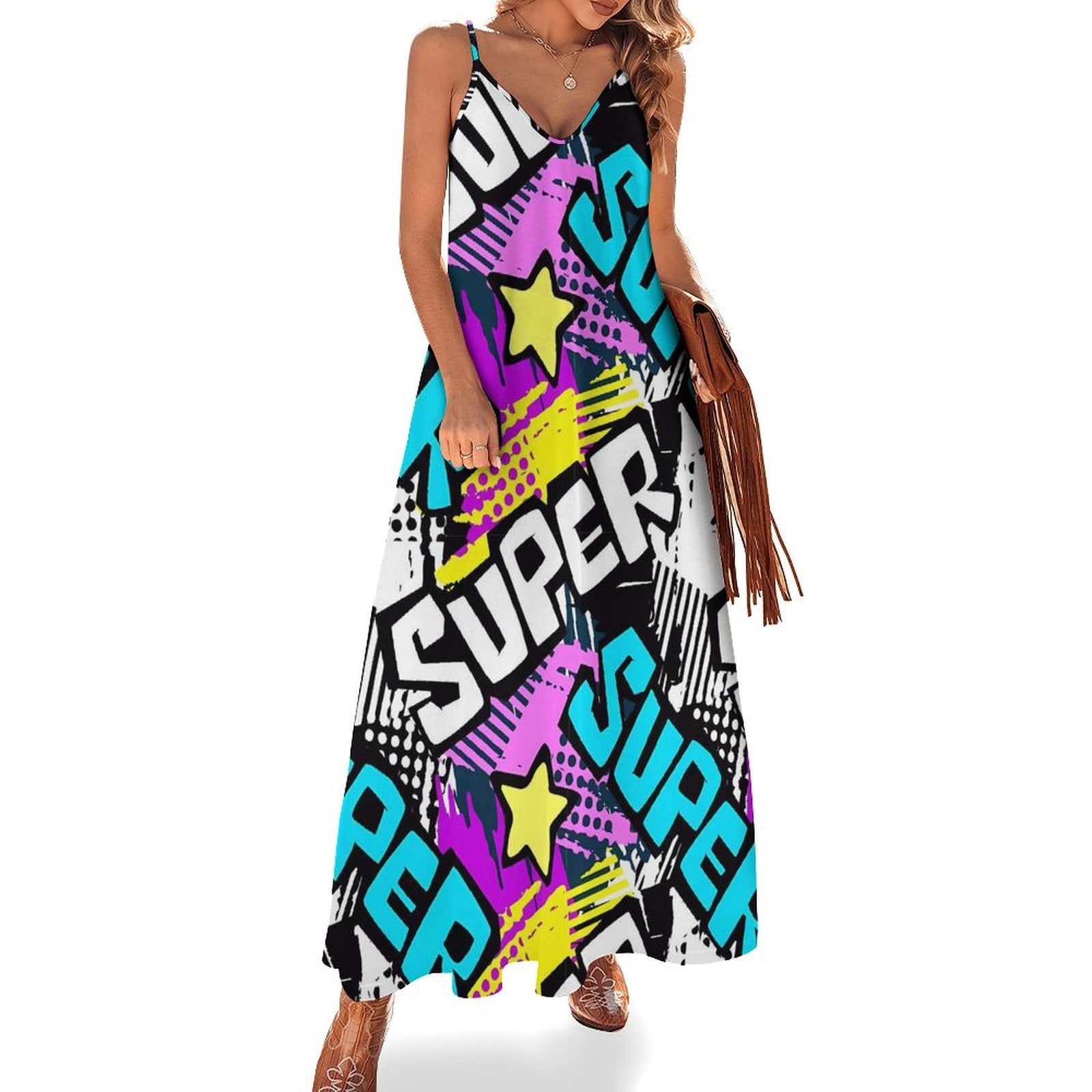 Abstract Graffiti Dress Black and White Street Wear Casual Long Dresses ...