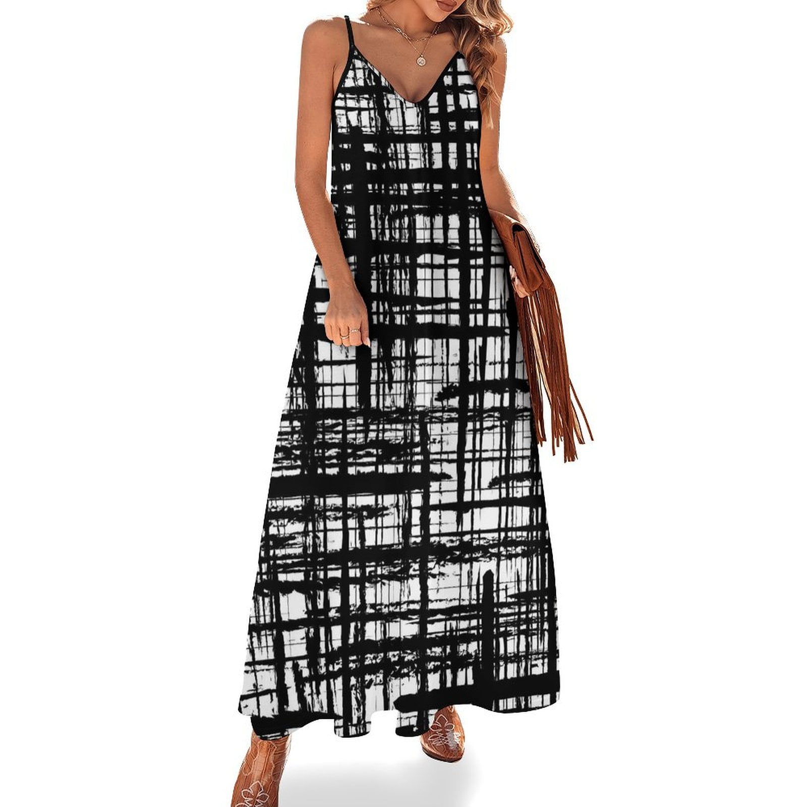 Abstract Graffiti Dress Black and White Street Wear Casual Long Dresses ...