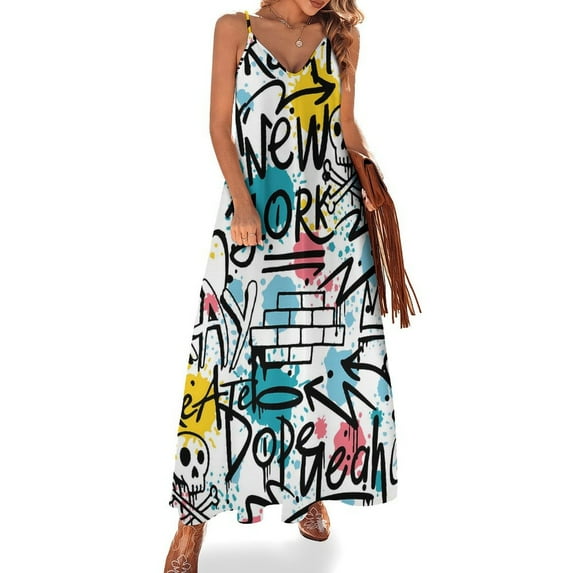 Abstract Graffiti Dress Black and White Street Wear Casual Long Dresses ...