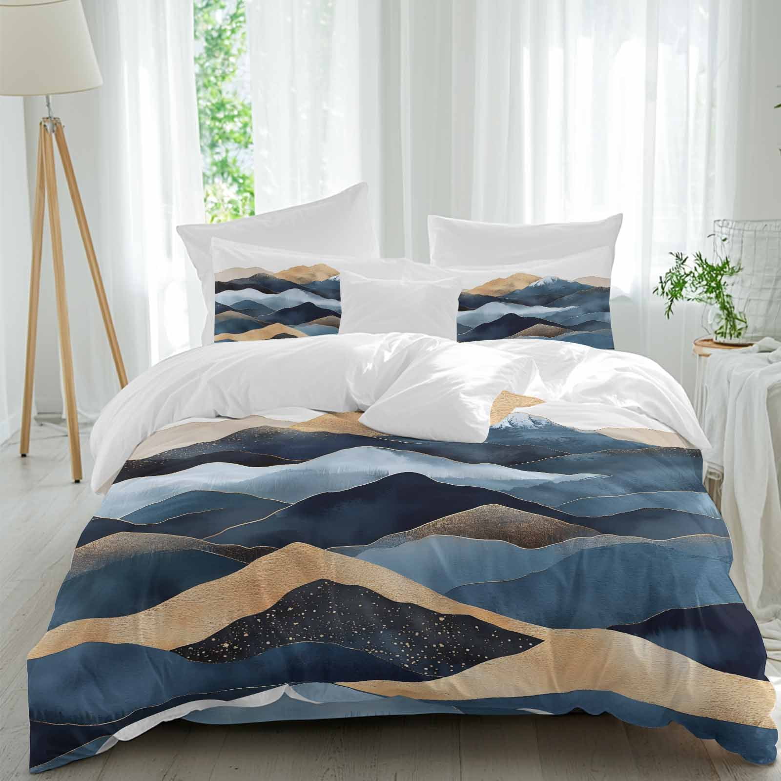 Abstract Graffiti Duvet Cover Set Full Size Blue Gold Stripe Water ...
