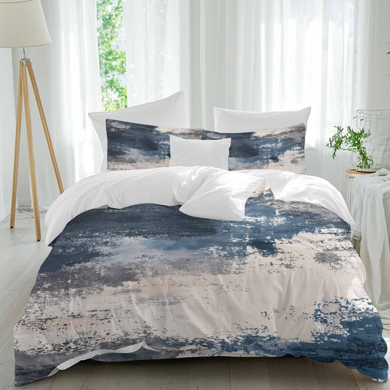 Abstract Graffiti Duvet Cover Set Full Size, Vintage White Blue Oil ...