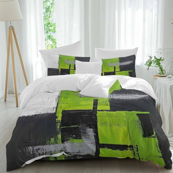 Abstract Graffiti Duvet Cover Set Twin Size, Green Black Contrast Color ...