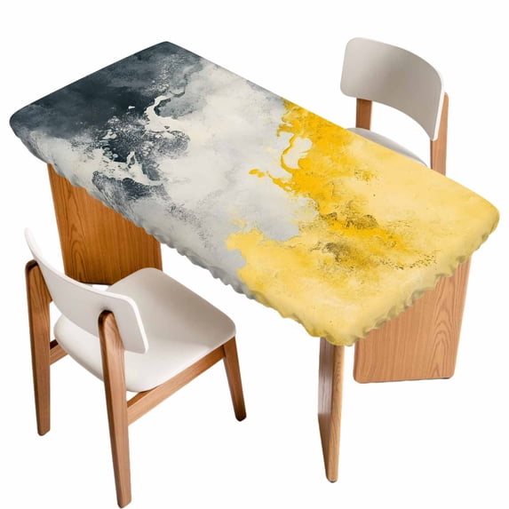 Abstract Graffiti Fitted Rectangle Tablecloth 24" x 50" Grey Yellow Oil ...
