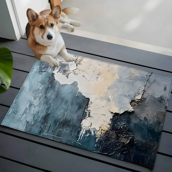 Abstract Graffiti Front Door Rugs 2x3 ft Blue Grey White Oil Painting ...