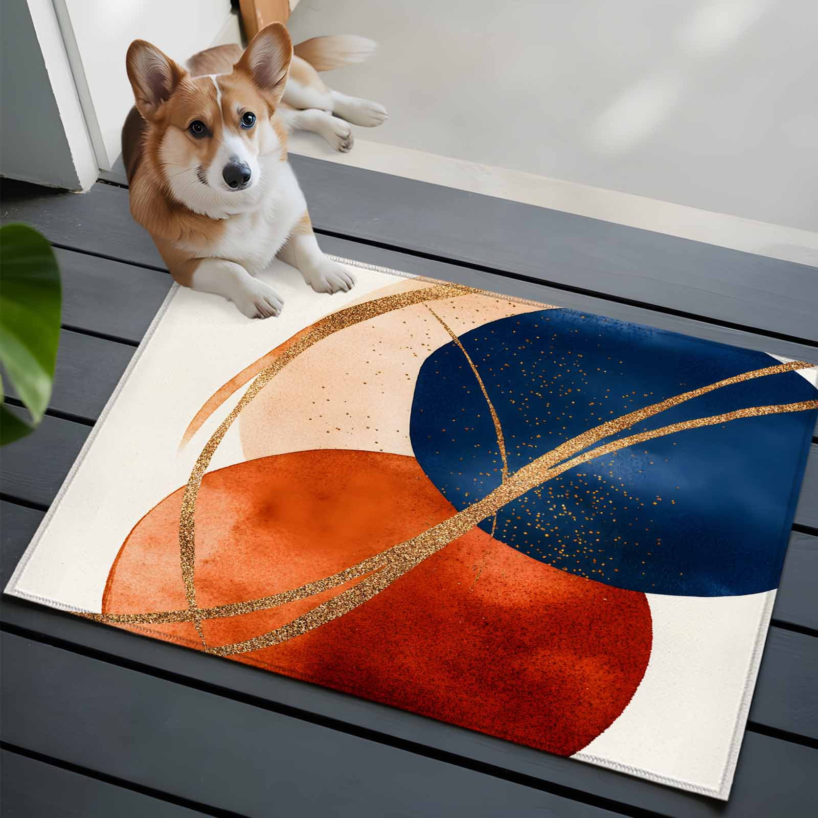 Abstract Graffiti Front Door Rugs 2x3 ft Vintage Art Orange Blue Gold ...