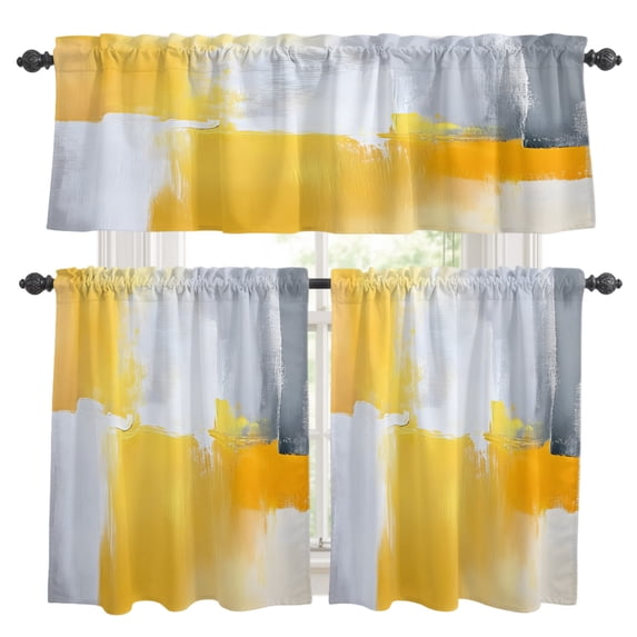 Abstract Graffiti Kitchen Curtains Valance and Tier Set Yellow White ...