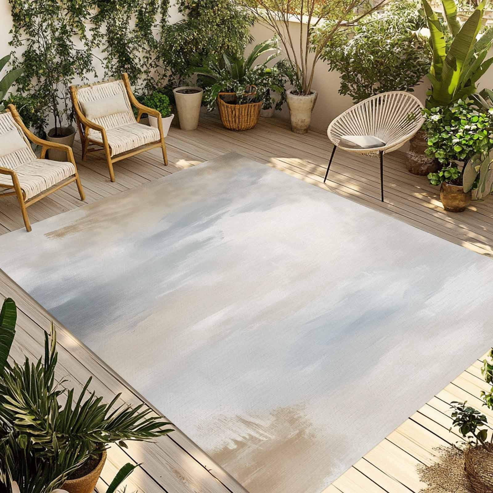 Abstract Graffiti Outdoor Rug, Beige Simple Oil Painting Style Non-Slip ...