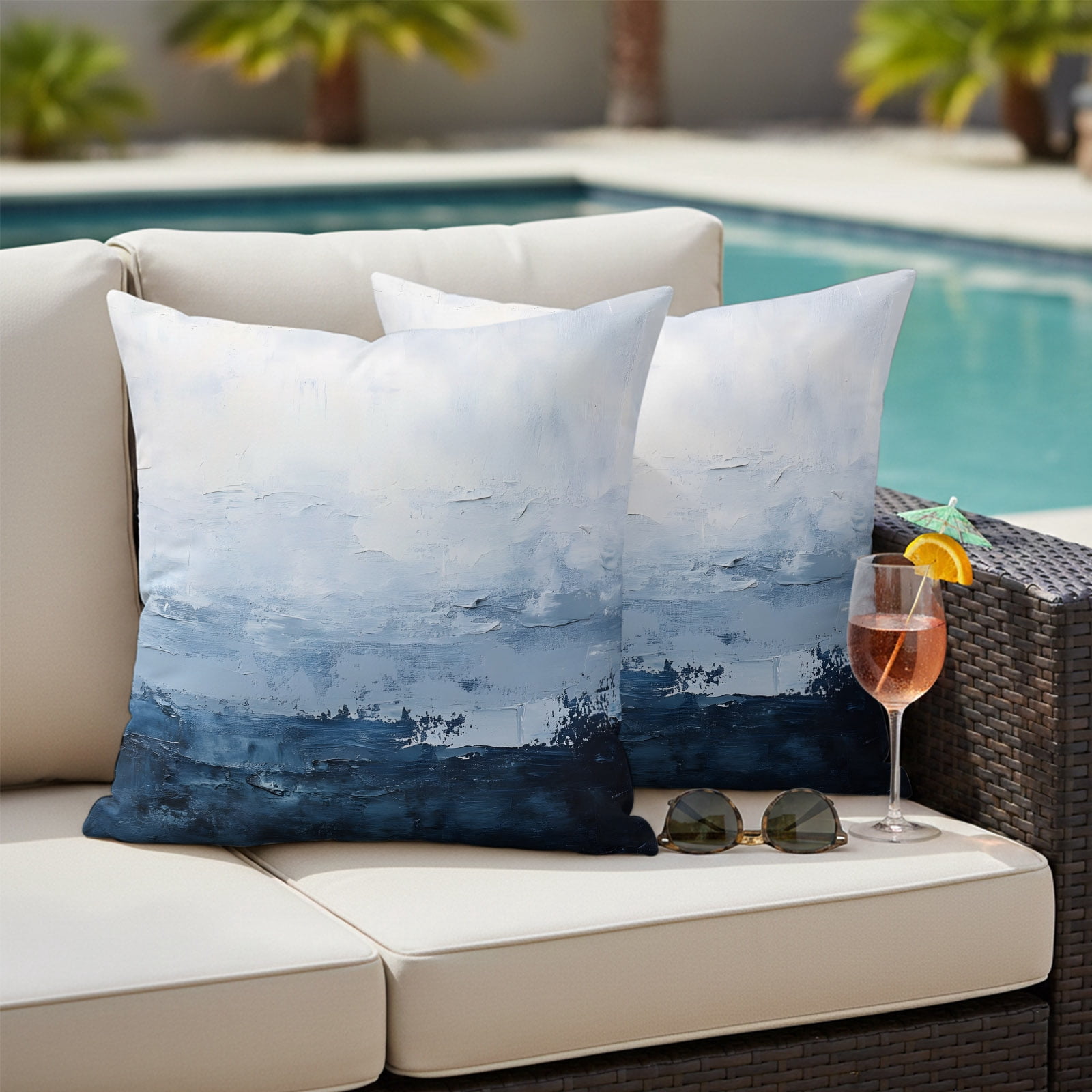 Abstract Graffiti Outdoor Throw Pillow Covers Set of 2, Gradient Blue ...