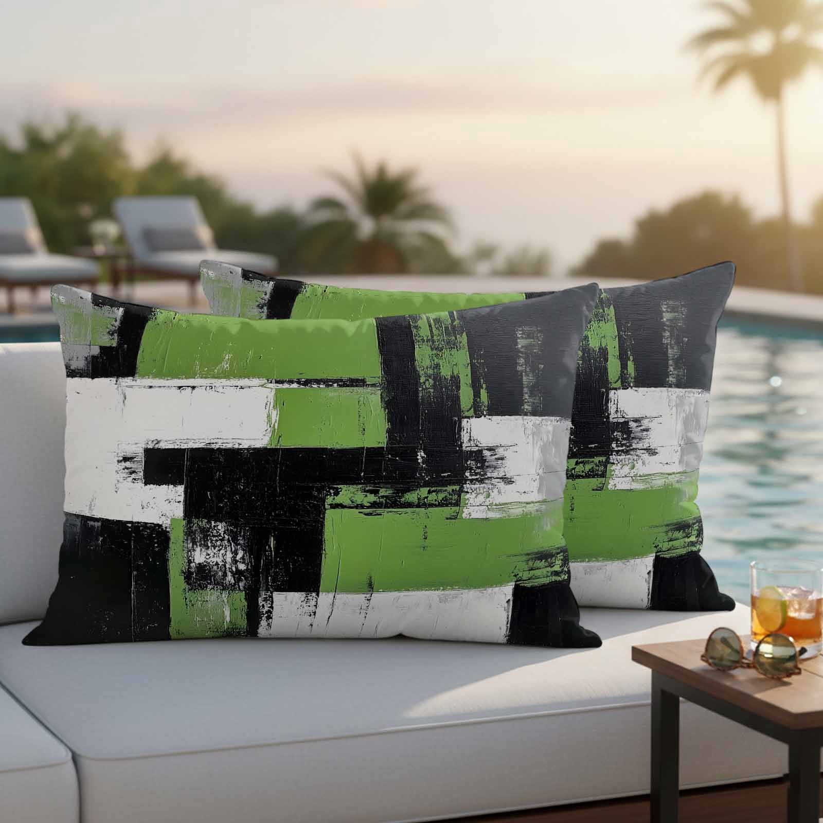 Abstract Graffiti Outdoor Throw Pillow Covers Set of 2, Green Black ...