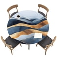 Abstract Graffiti Round Fitted Tablecloth Blue Gold Stripe Water ...