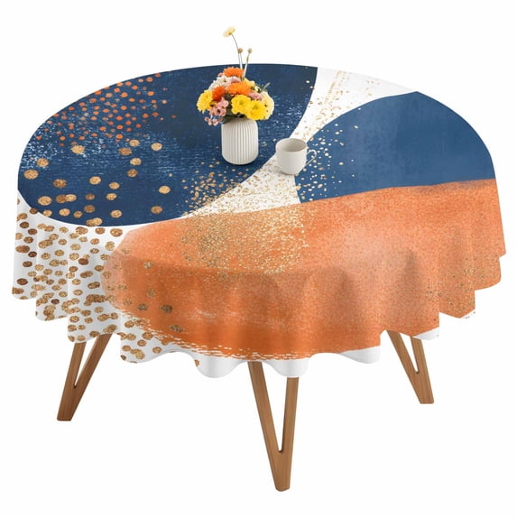 Abstract Graffiti Round Tablecloth 60 inches Vintage Orange Blue Dot ...