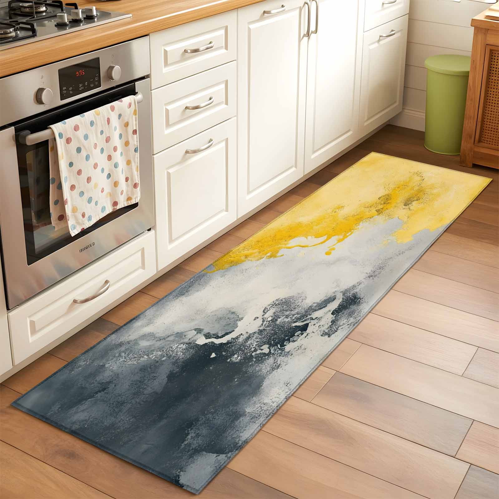 Abstract Graffiti Runner Rugs 2x6 ft Grey Yellow Oil Painting Style ...