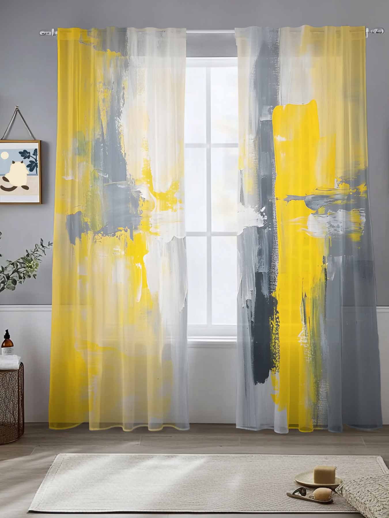 Abstract Graffiti Sheer Curtains 108 Inches Long 2 Panels Watercolor ...