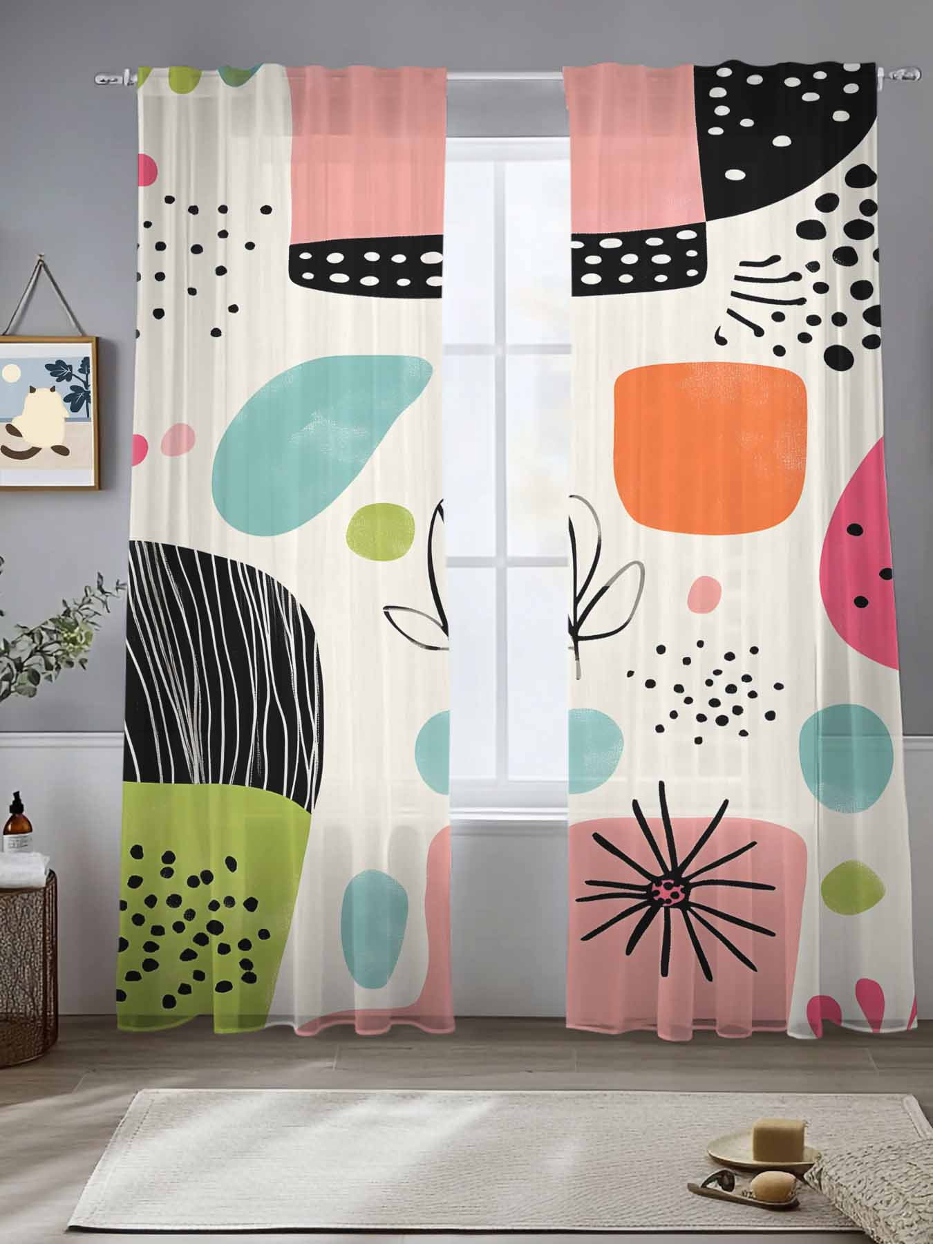 Abstract Graffiti Sheer Curtains 96 Inches Long 2 Panels Minimalist ...