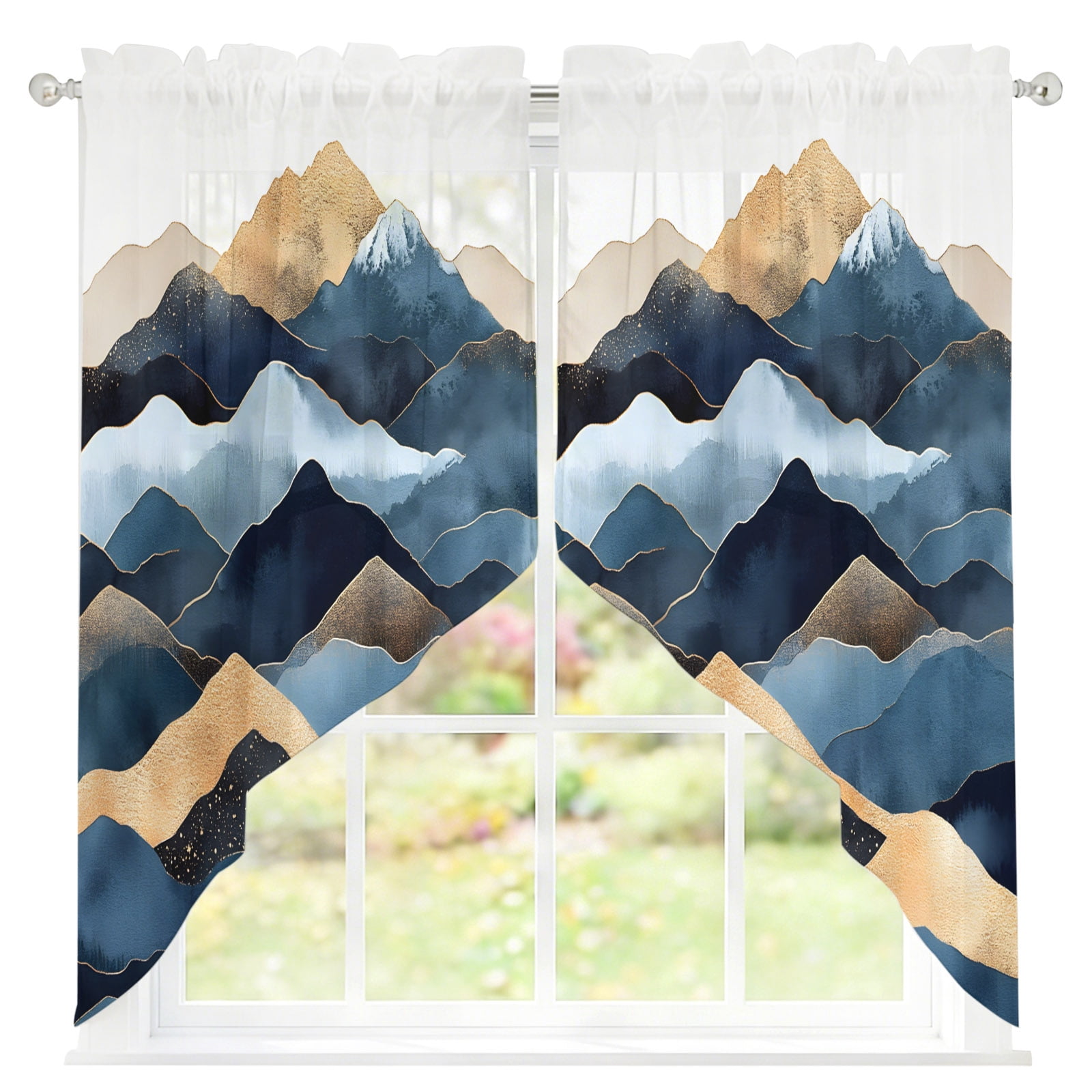 Abstract Graffiti Sheer Curtains Swag Valances for Windows Blue Gold ...