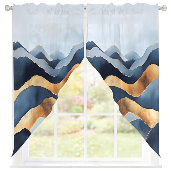 Abstract Graffiti Sheer Curtains Swag Valances for Windows Blue Gold ...