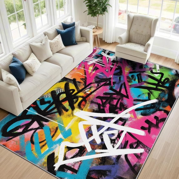 Abstract Graffiti Street Art Area Rug, Urban Hip Hop Pattern Carpet ...