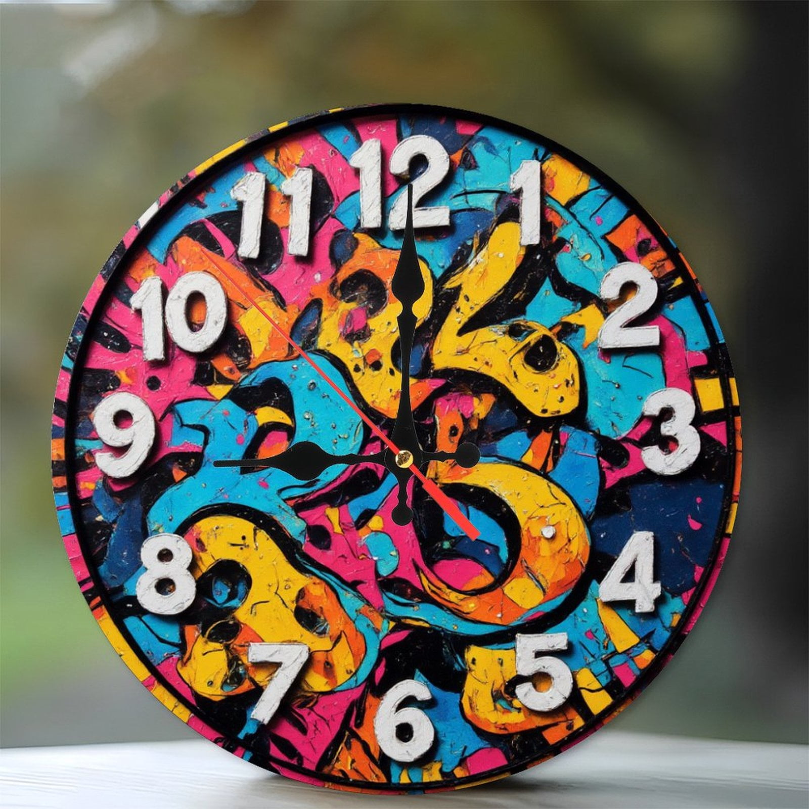 Abstract Graffiti Style Wall Clock Colorful Art Home Decor 10-Inch ...