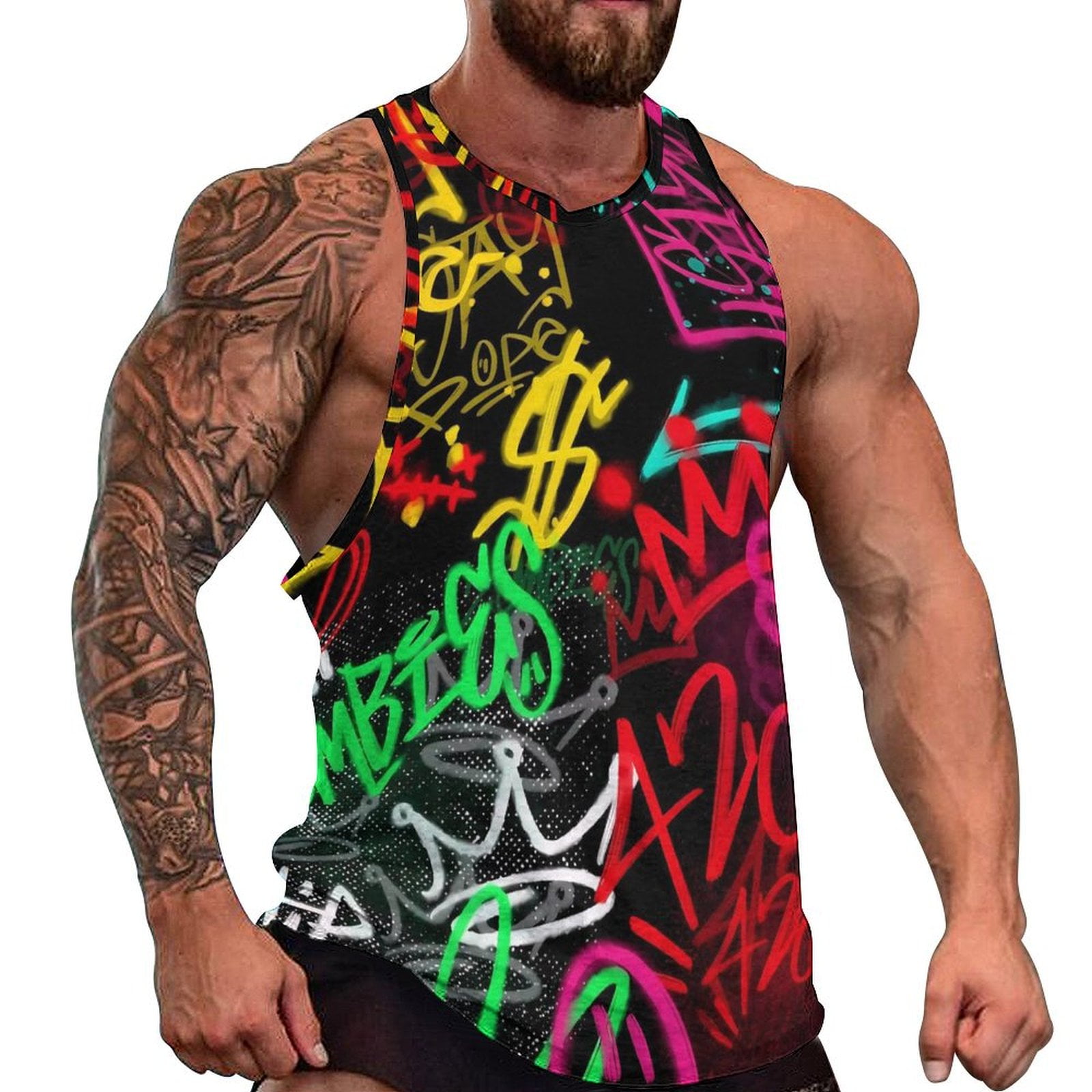 Abstract Graffiti Summer Tank Top Black And White Workout Tops Male ...