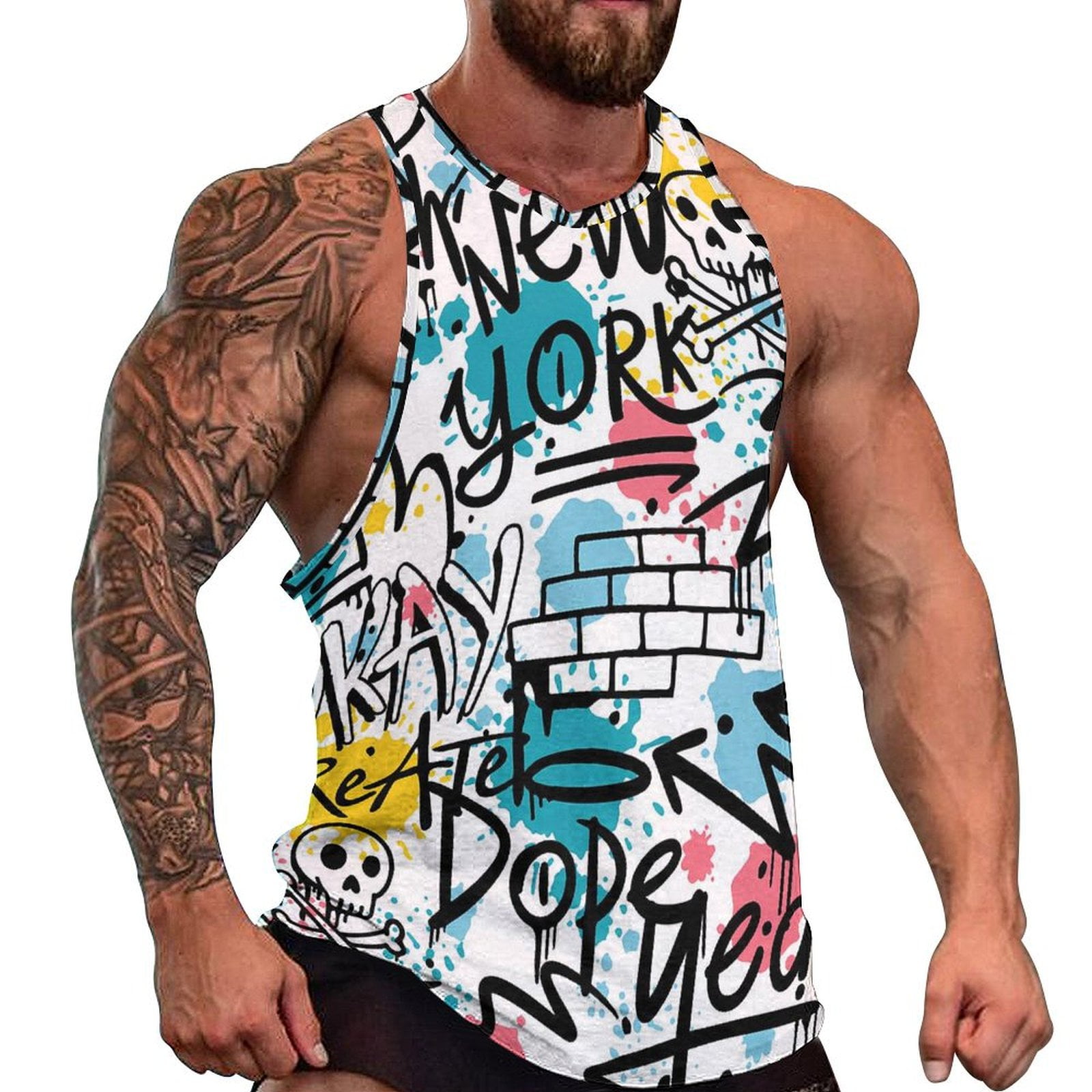 Abstract Graffiti Summer Tank Top Black And White Workout Tops Male ...