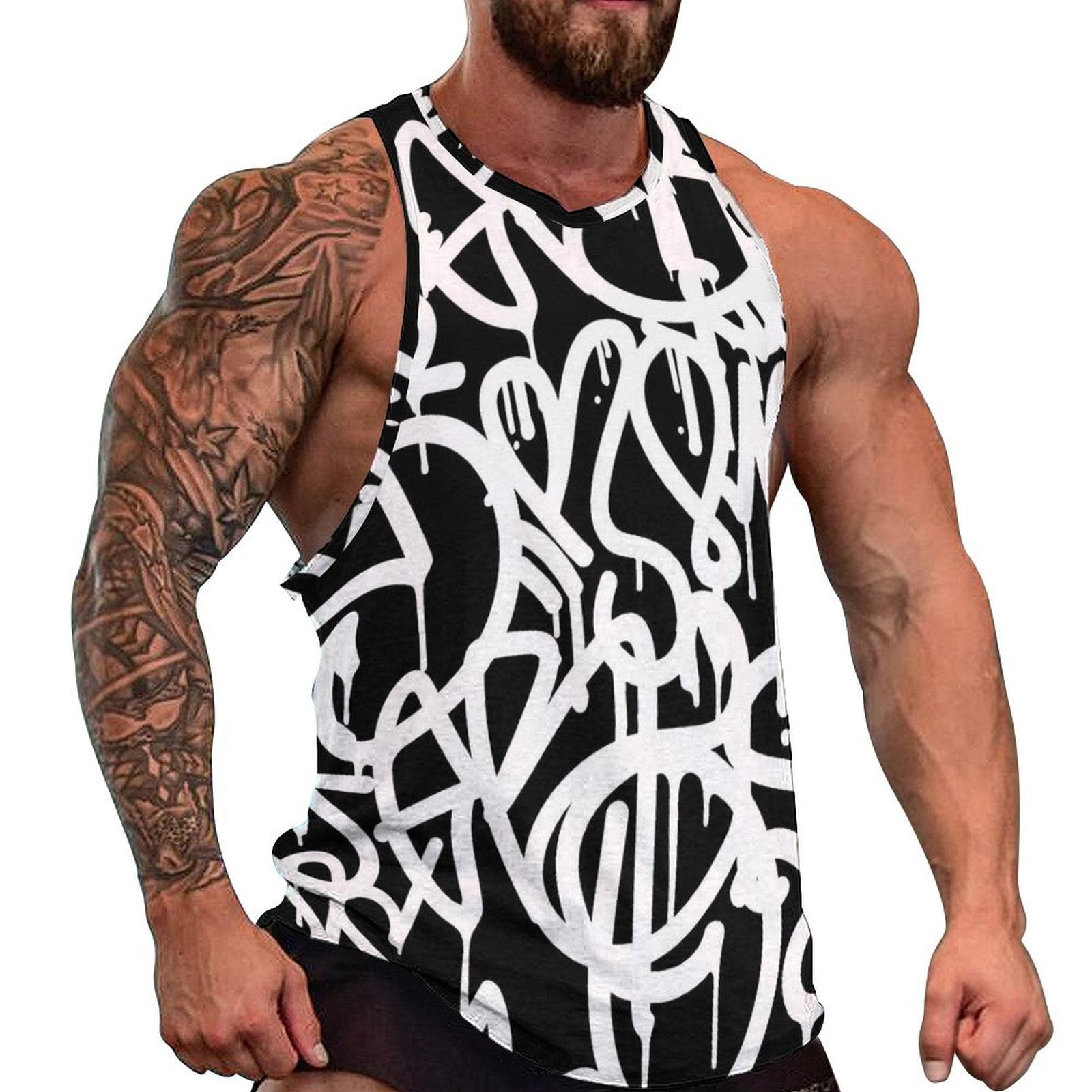 Abstract Graffiti Summer Tank Top Black And White Workout Tops Male ...