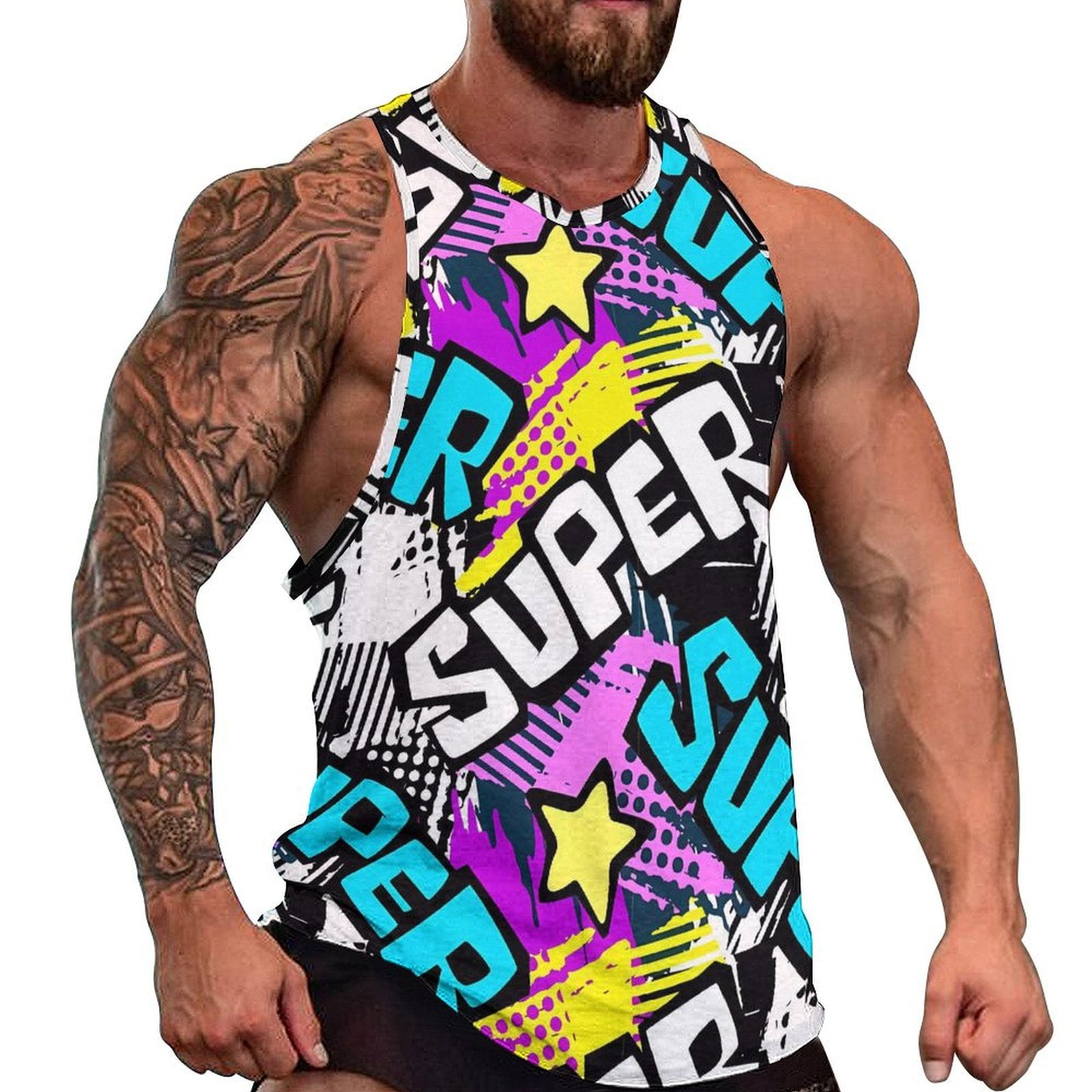 Abstract Graffiti Summer Tank Top Black And White Workout Tops Male ...