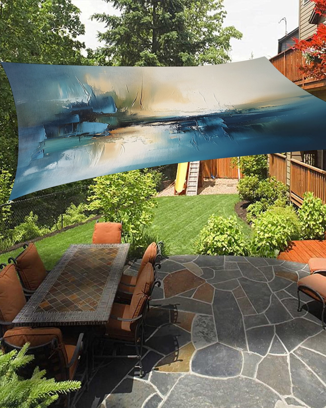 Abstract Graffiti Sun Shade Sail 12'X16' Blue Beige Oil Painting ...