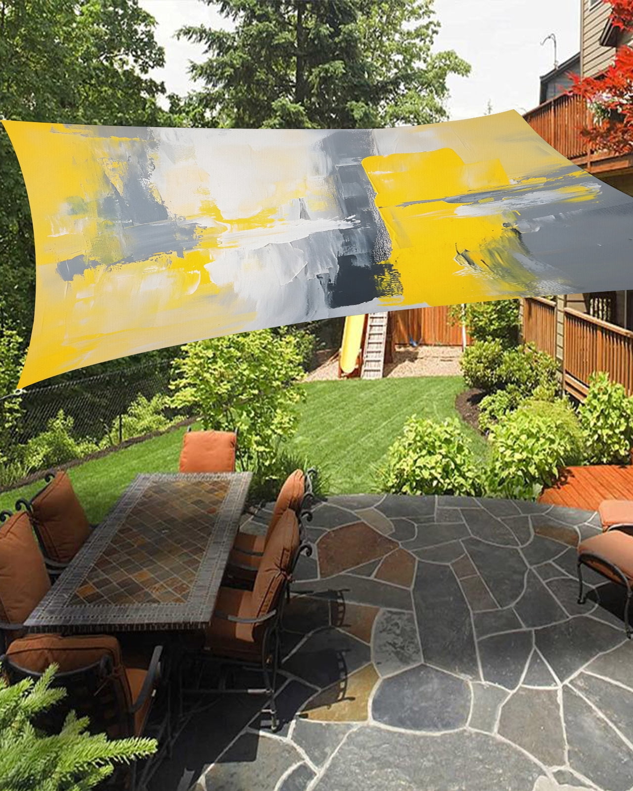Abstract Graffiti Sun Shade Sail 12'X16' Watercolor Gray Yellow UV ...