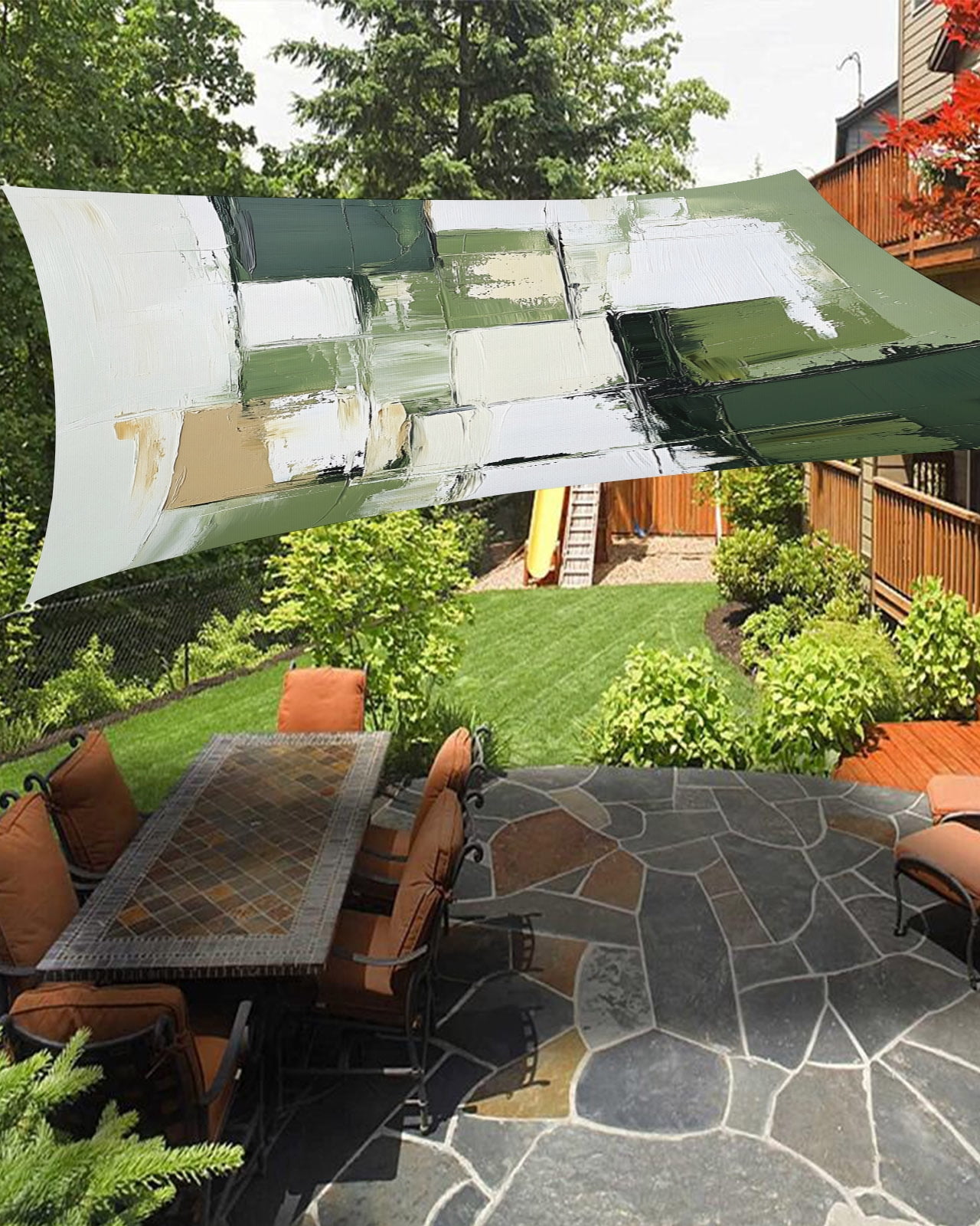 Abstract Graffiti Sun Shade Sail 8'X10' Green White Watercolor Wash UV ...