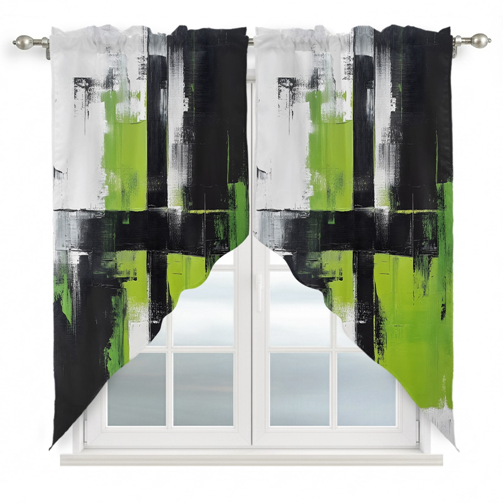 Abstract Graffiti Swag Curtain Valance for Window 2 Panels Green Black ...