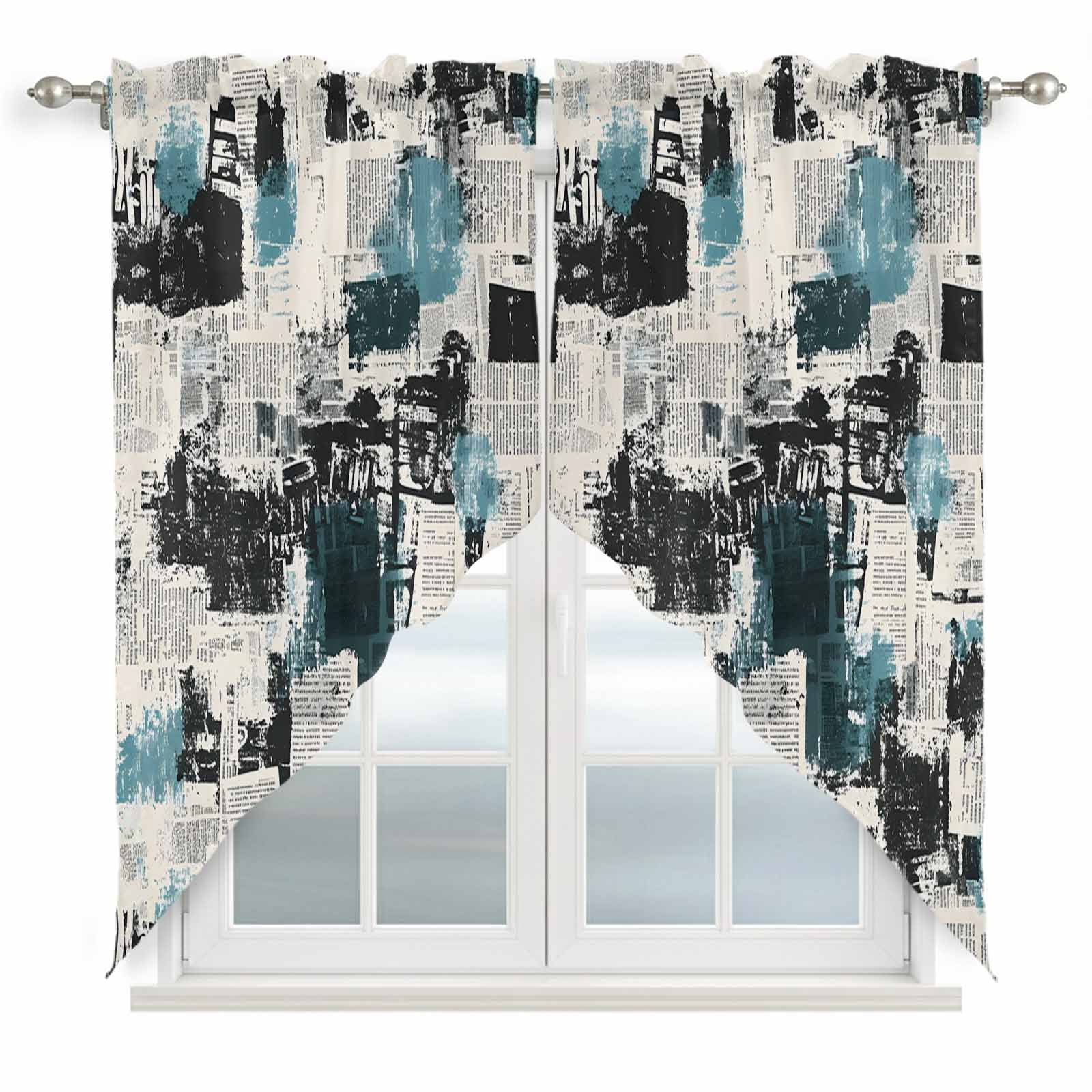 Abstract Graffiti Swag Curtain Valance for Window 2 Panels Vintage ...