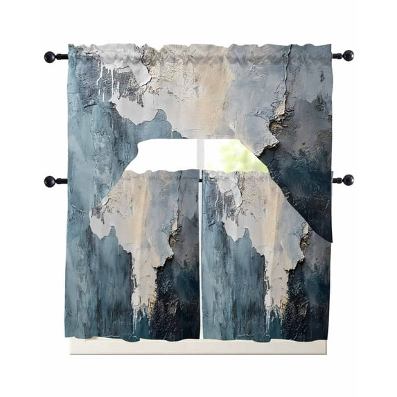 Abstract Graffiti Swag Valance and Tier Curtains Set Blue Grey White ...