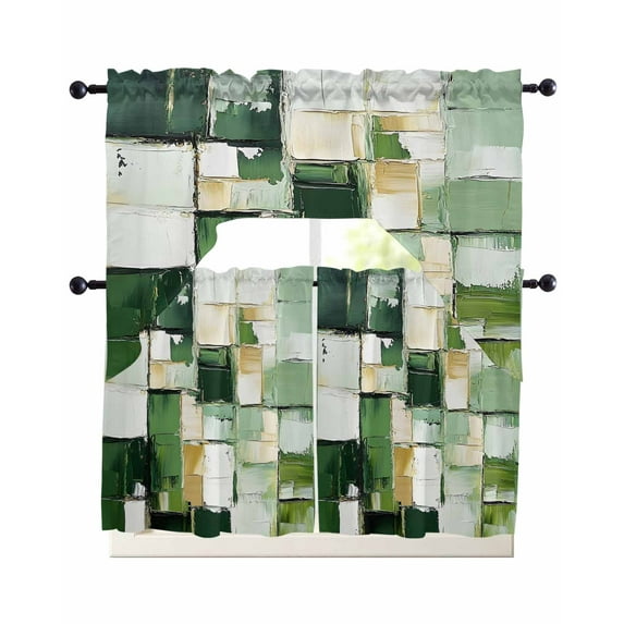 Abstract Graffiti Swag Valance and Tier Curtains Set Geometric Green ...