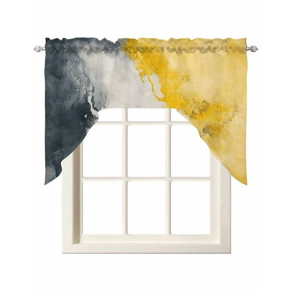 Abstract Graffiti Swag Valance and Tier Curtains Set Grey Yellow Oil ...