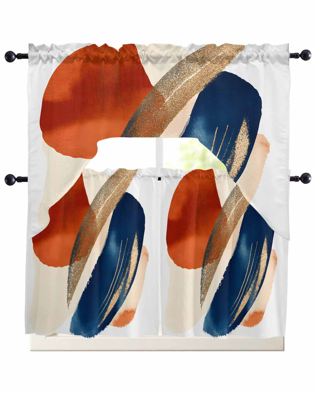 Abstract Graffiti Swag Valance and Tier Curtains Set Vintage Gold ...