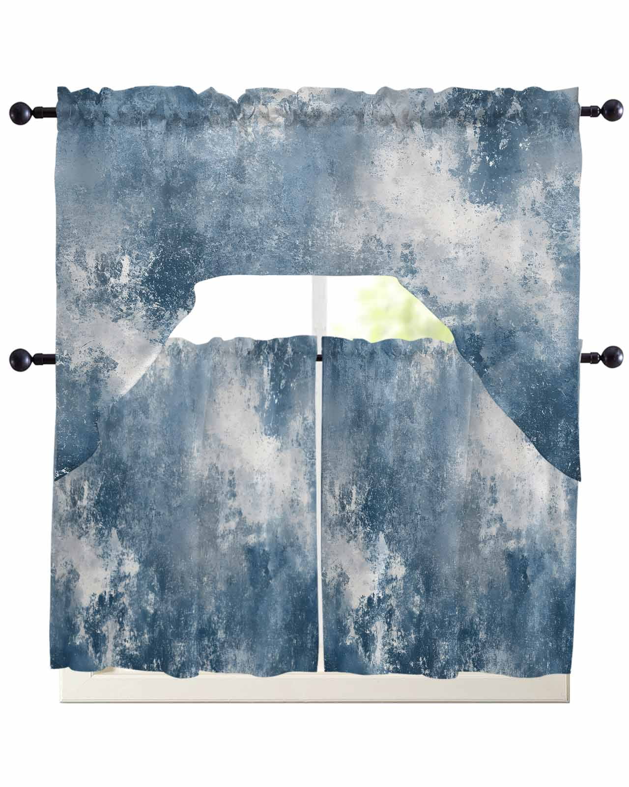 Abstract Graffiti Swag Valance and Tier Curtains Set Vintage Navy Blue ...