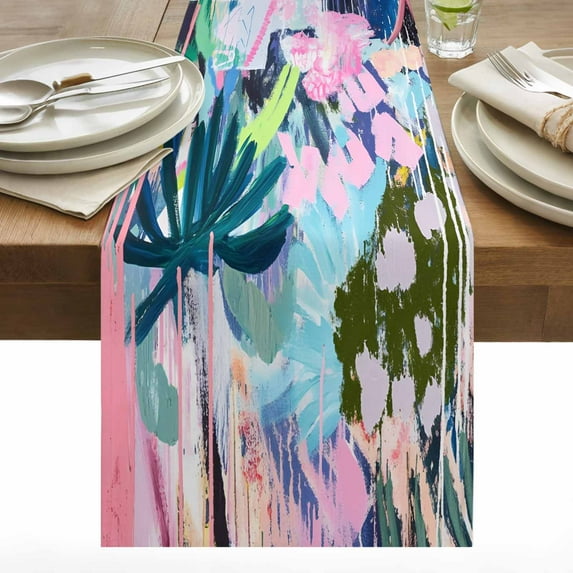 Abstract Graffiti Table Runner 13x120 inch Color Block Impressionist ...