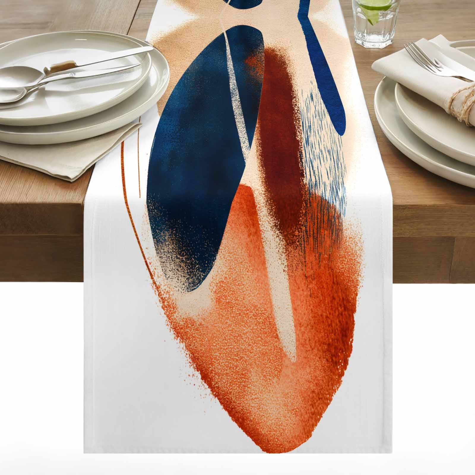 Abstract Graffiti Table Runner 13x36 inch Vintage Orange Yellow Blue ...