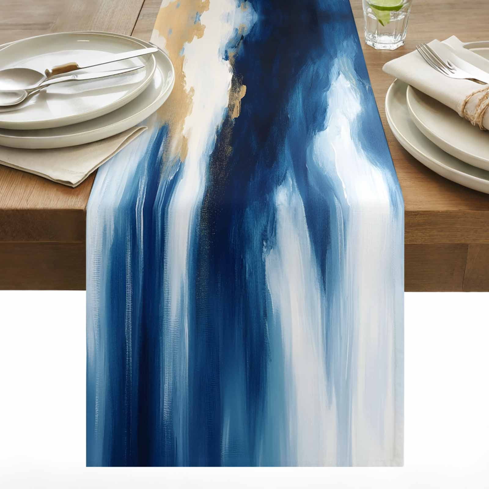 Abstract Graffiti Table Runner 13x48 inch Beige Blue Geometric Street ...