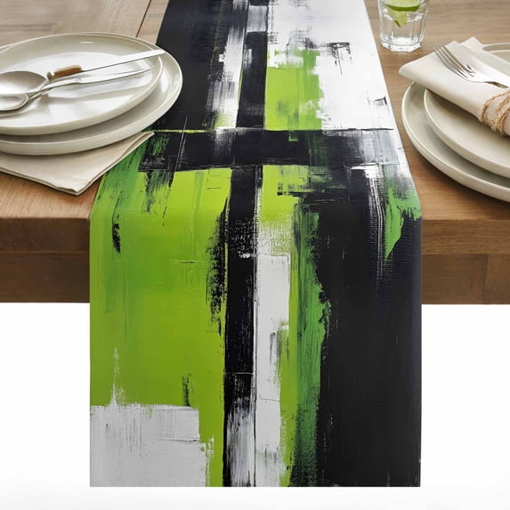 Abstract Graffiti Table Runner 13x48 inch Green Black Soft Watercolor ...