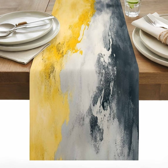 Abstract Graffiti Table Runner 13x72 inch Grey Yellow Oil Painting ...