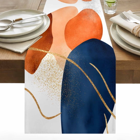 Abstract Graffiti Table Runner 13x72 inch Vintage Gold Orange Blue ...