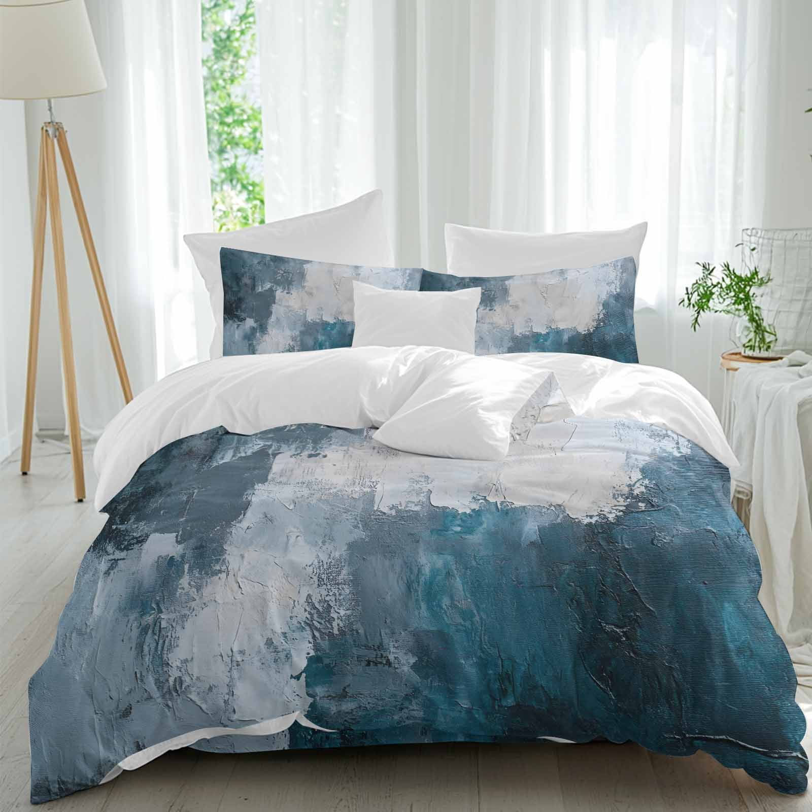 Abstract Graffiti Twin Duvet Cover Set, Retro Blue White Oil Painting ...