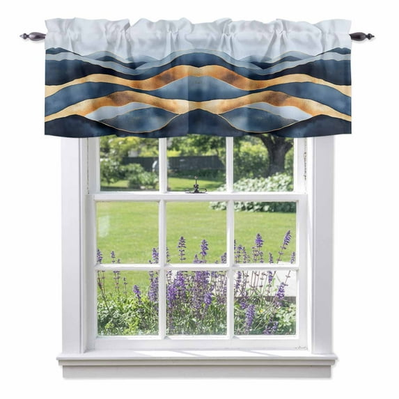 Abstract Graffiti Valances for Windows, Blue Gold Stripe Water Ripples ...